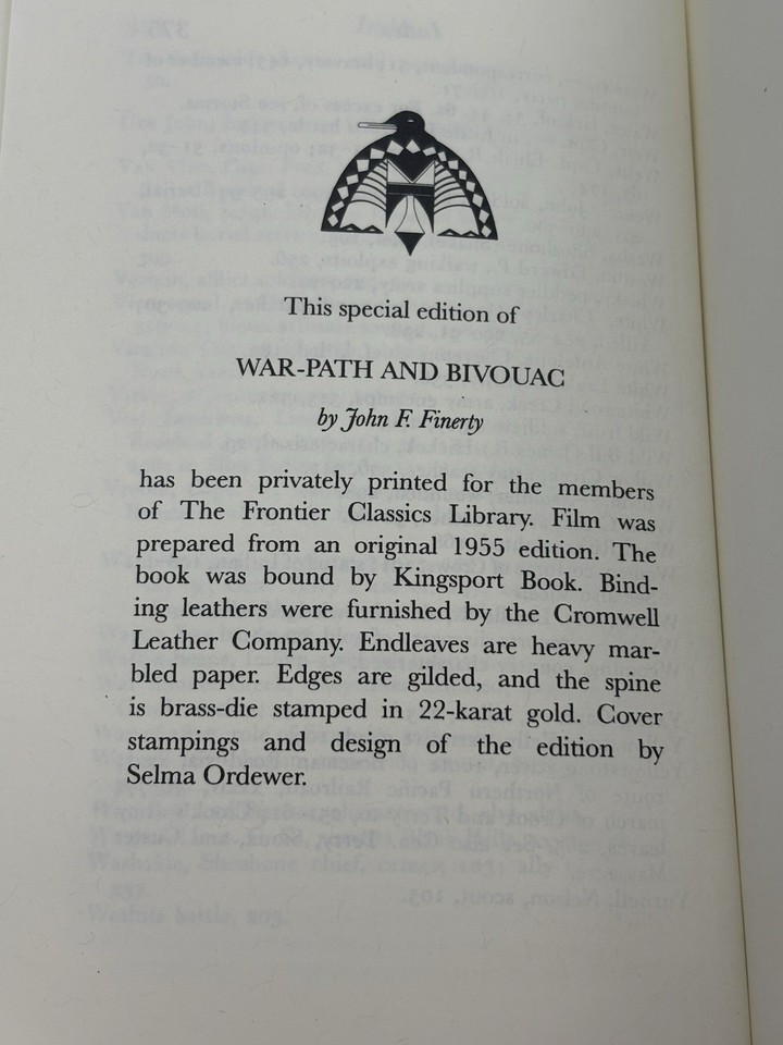 War-Path and Bivouac by John F. Finerty, Special Edition Leather Bound ...
