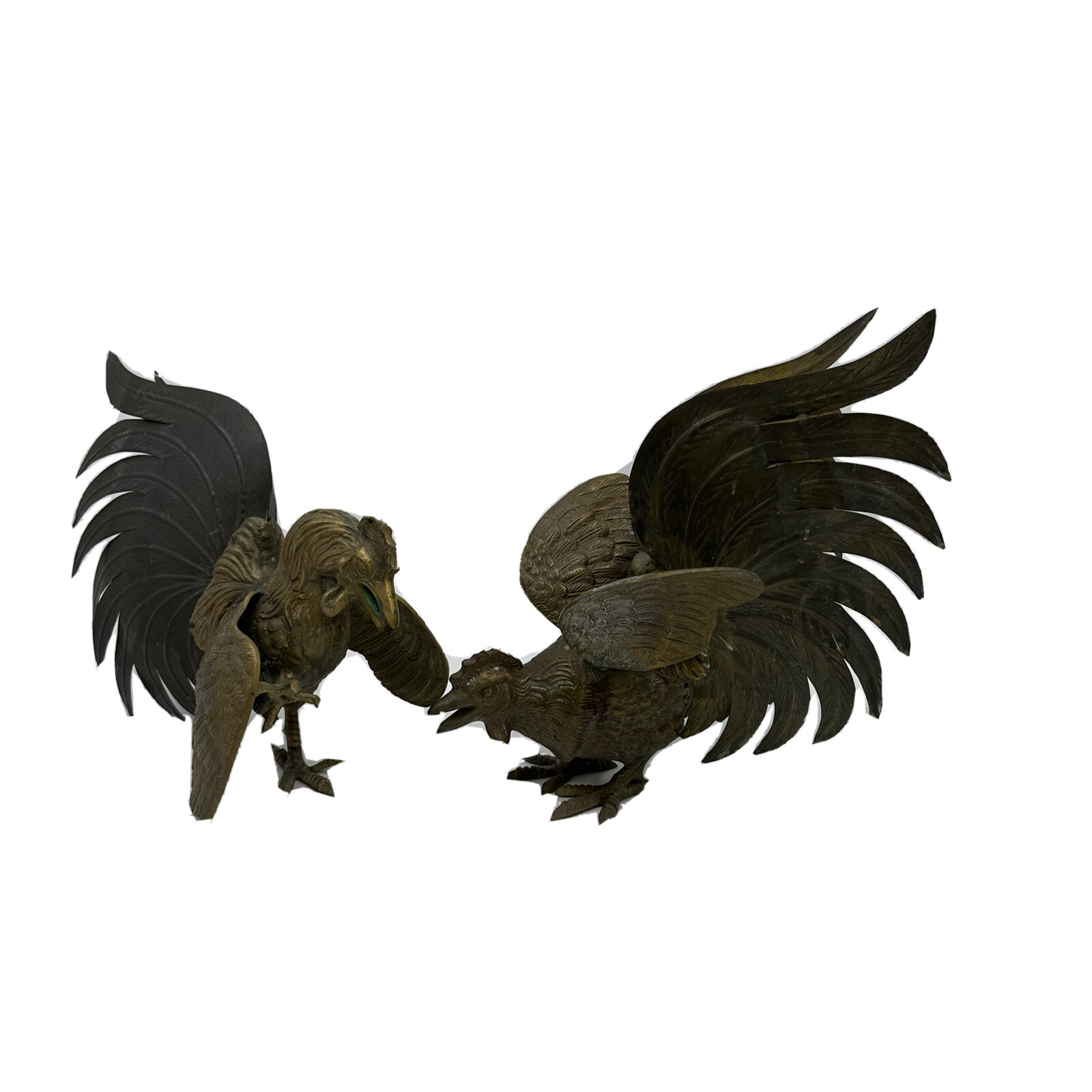 Brass Fighting Chickens Roosters. Vintage statues in fighting stances ...