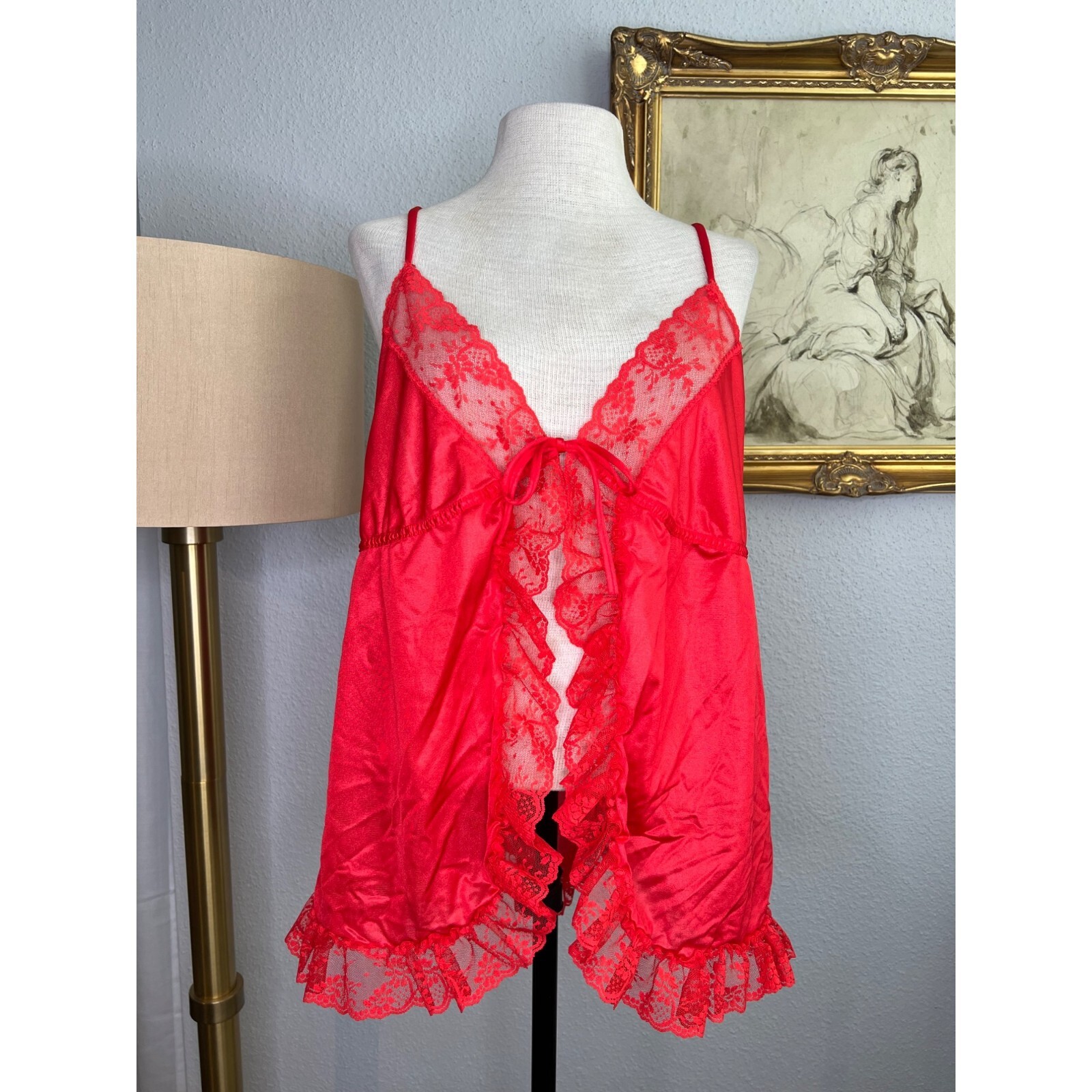 Vintage Bright red lace lingerie teddy babydoll - Gem