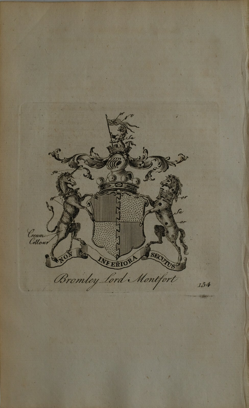 1779 ANTIQUE PRINT BROMLEY LORD MONTFORT FAMILY CREST COAT OF ARMS | eBay