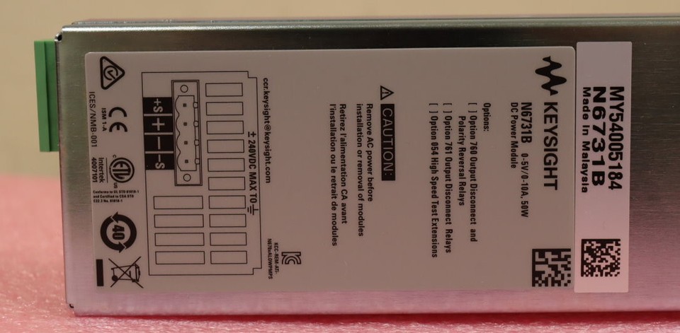 Agilent Keysight N6731B DC Power Supply, 5 V, 10 A, 50 W, Programmable ...