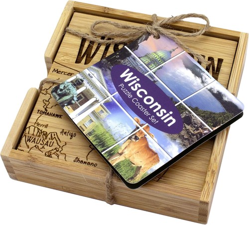 Totally Bamboo 4 Piece Wisconsin State Puzzle Coaster Set with Case | eBay
