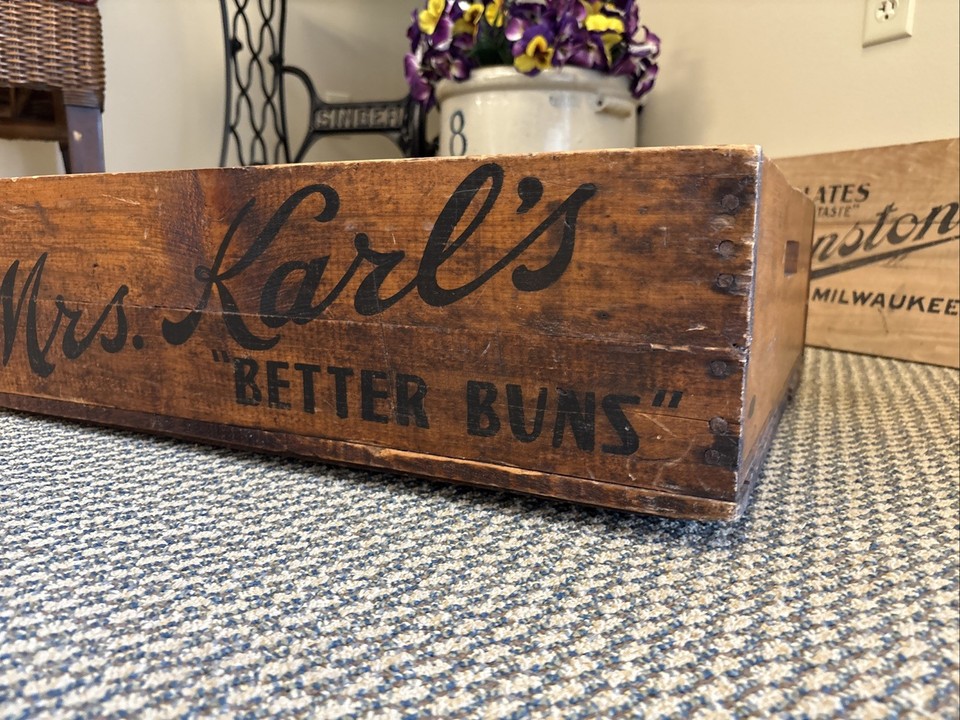 Antique Wooden Bread Crate Mrs. Karl’s “Better Buns” Bakery Wood ...