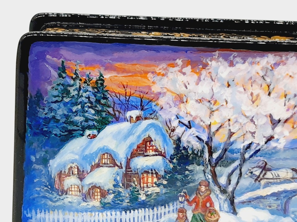 Ukrainian lacquer box “Christmas in town” Hand made in Ukraine ...
