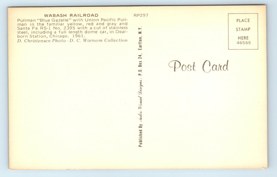 Postcard Wabash Railroad Pullman Blue Gazelle Union Pacific Pullman ...
