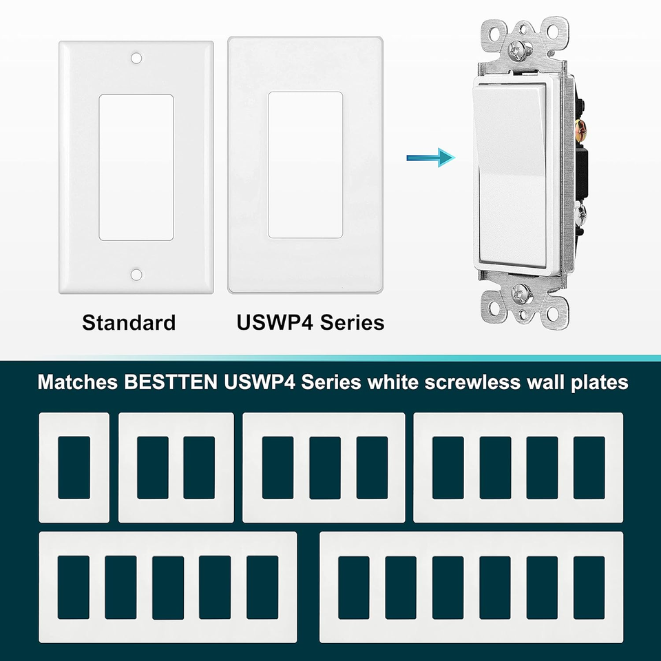 BESTTEN 10 Pack 3-Way Decorator Light Switch, 15A 120/277V, Single Pole ...