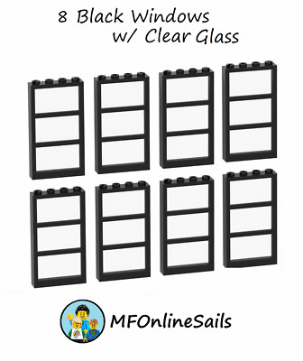 8 Black LEGO 3 section Window Frames with Clear Glass 1x4x6 pc# 57894 ...
