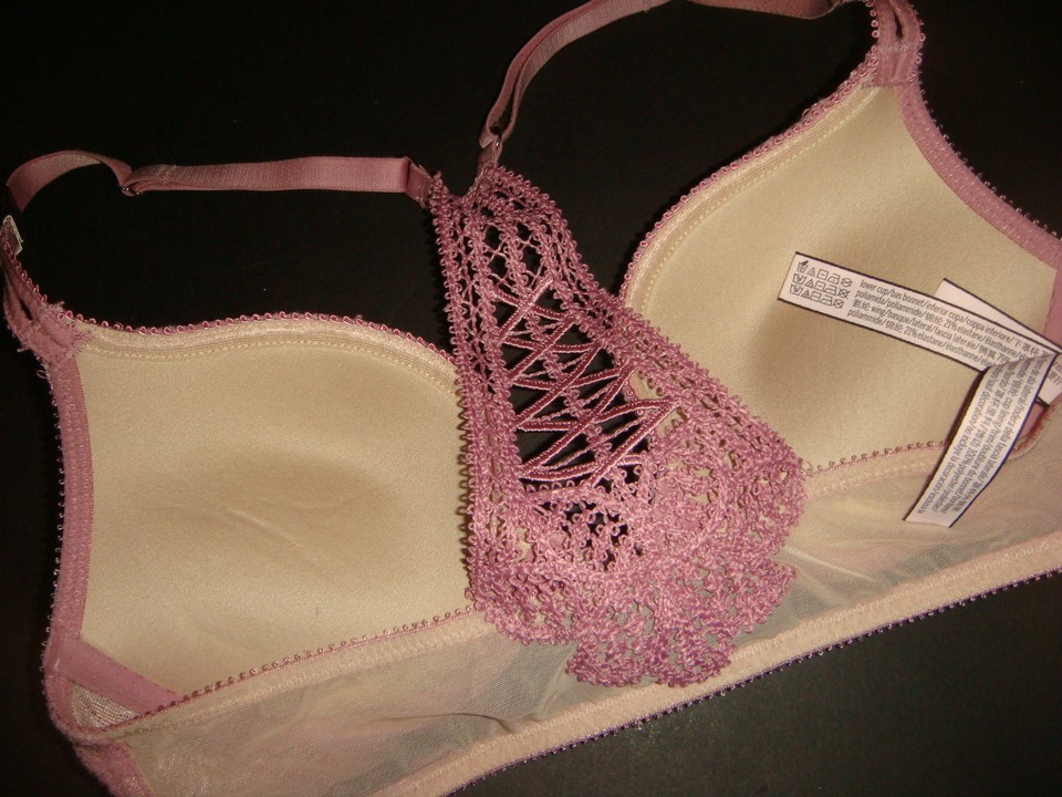 Victoria's Secret 30B BRA SET XS thong Beige pink lace EMBROIDERED ...