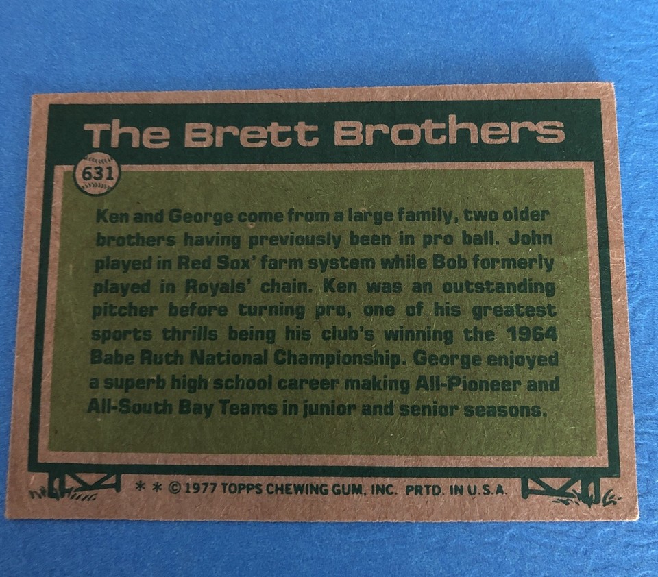 VTG 1977 Topps - Big League Brothers #631 George Brett, Ken Brett | eBay