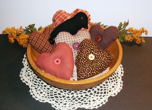 Primitive FALL bowl fillers-fabric hearts crow--7 piece set | eBay