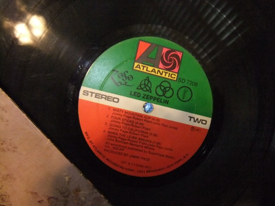 LED ZEPPELIN 4 LP ON ATLANTIC RECORDS HYPE STICKER broadway address on ...