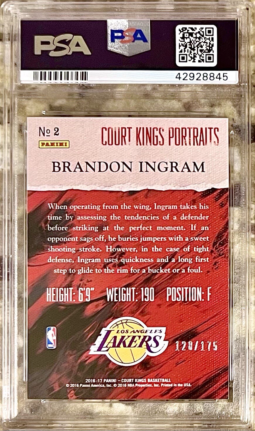 2016 POP 1 BRANDON INGRAM ROOKIE /175 RC COURT KINGS PORTRAITS #2 PSA ...