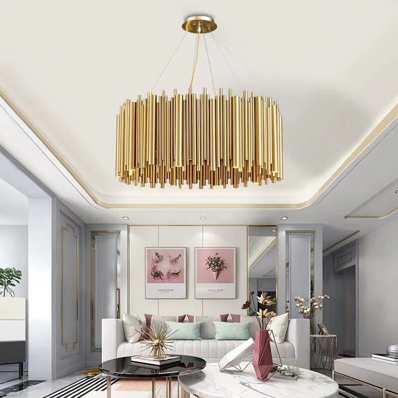 Modern Round Ceiling Light Gold Tubes Chandelier Fittings Bedroom ...