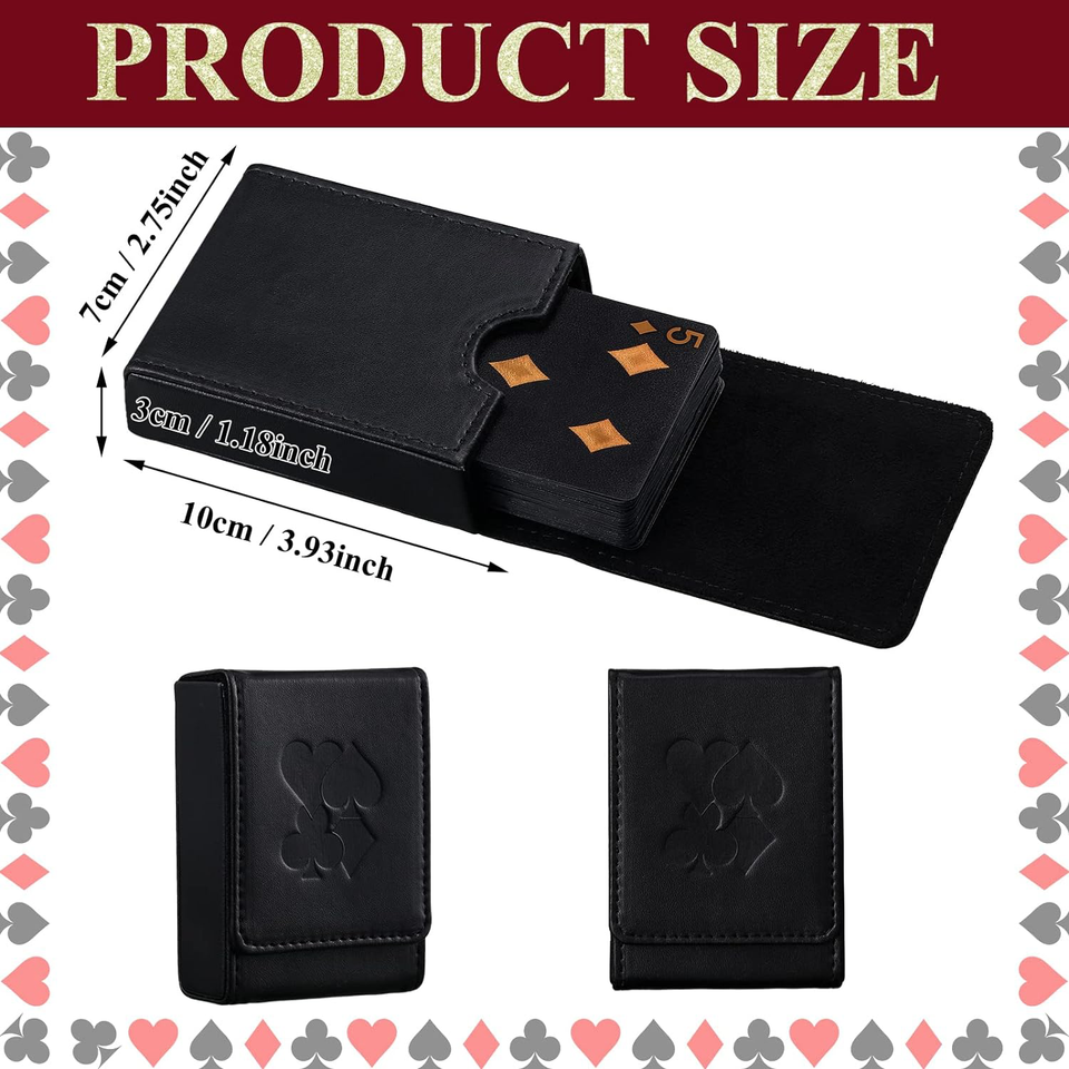 2 Pcs Single Deck Leather Playing Card Case Holder Black Playing Card ...