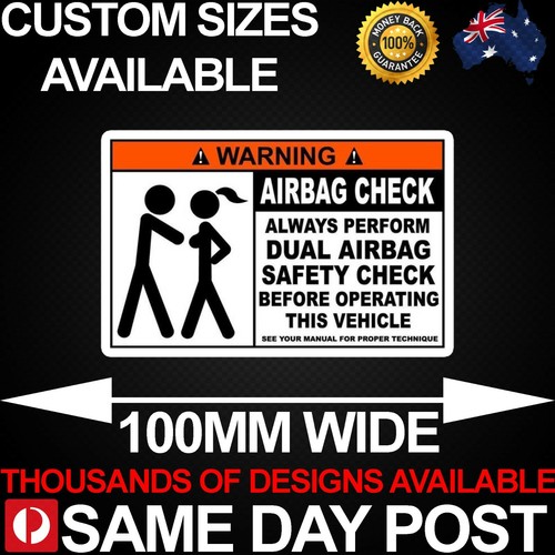 WARNING AIRBAG CHECK 100mm Wide Vinyl Car Sticker Decal Cheap Funny ...
