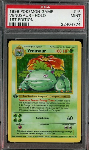 Pokemon 1st Edition Base Set Venusaur Holo 15/102 Graded PSA 9 MINT #15 ...
