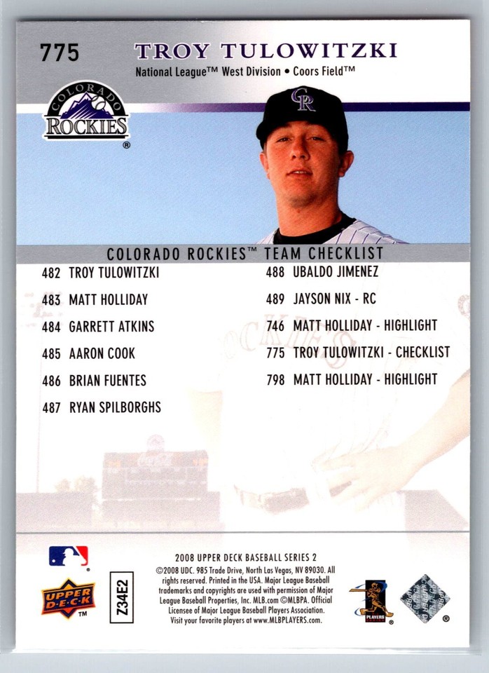 2008 Upper Deck Troy Tulowitzki Colorado Rockies #775 | eBay