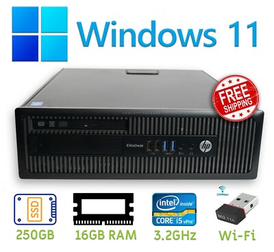 HP EliteDesk Windows 11 Pro Desktop Computer, 3.20GHz i5, 250GB SSD ...
