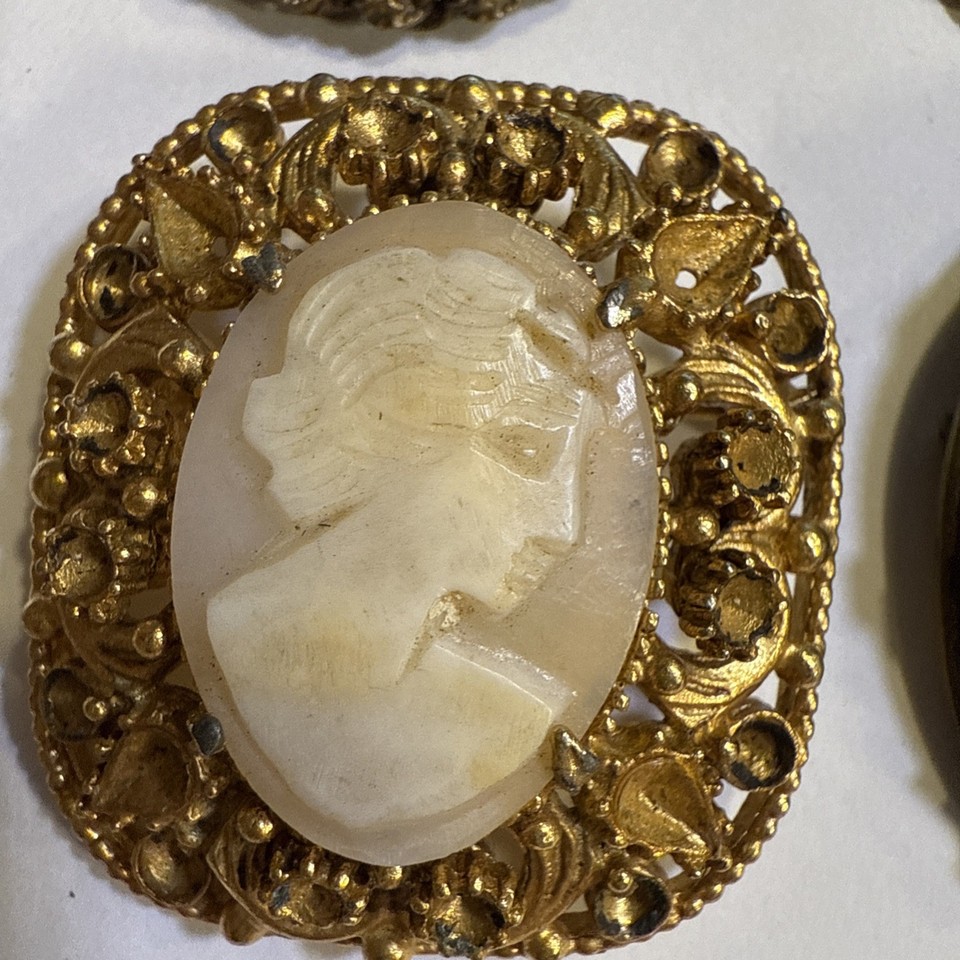 LOT 8PC ANTIQUE/VINTAGE Ladies CAMEO JEWELRY BROOCH/Pendent RESIN ...