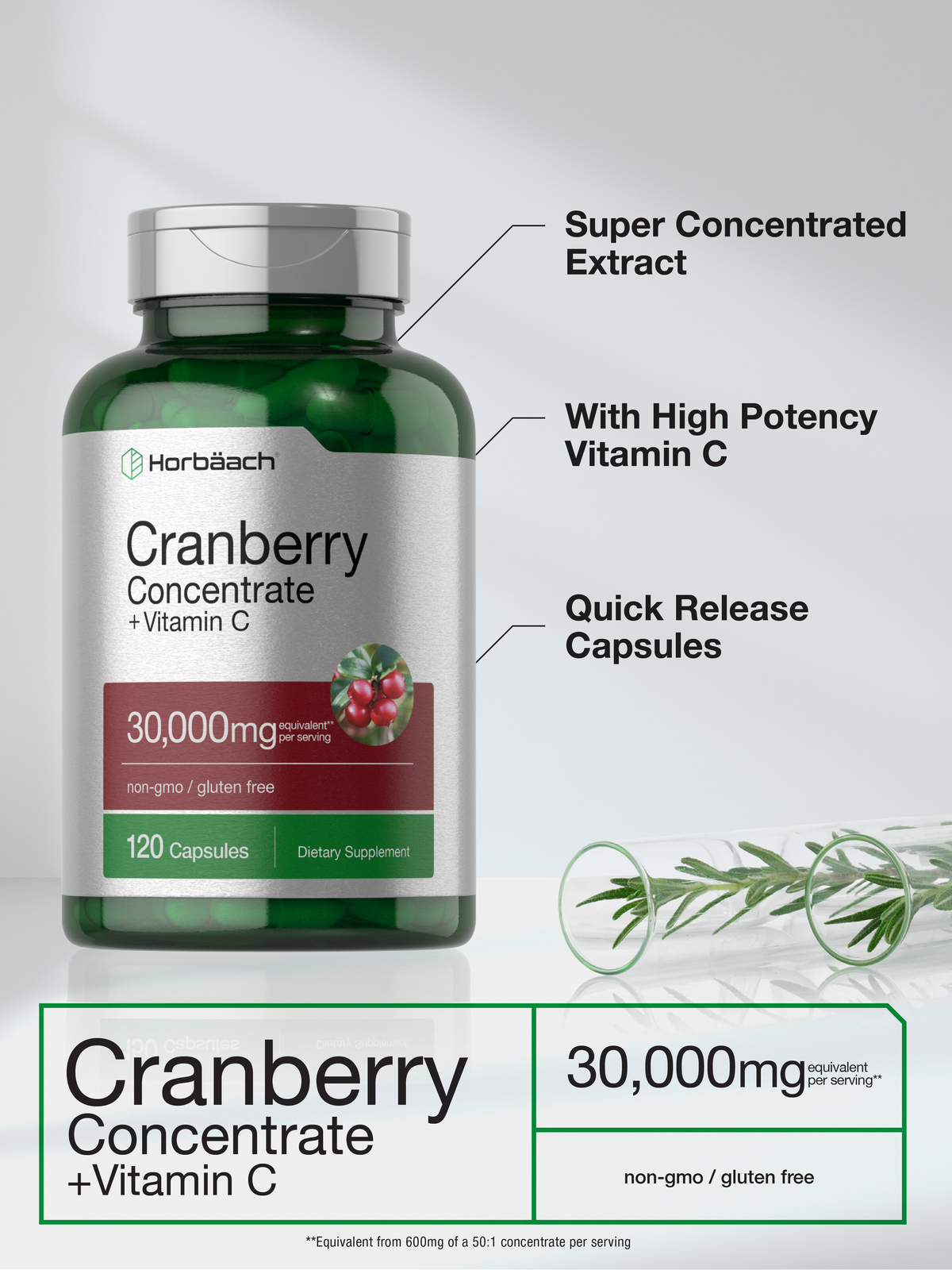 Cranberry Pills | 120 Capsules | 30,000 mg + Vitamin C | by Horbaach ...