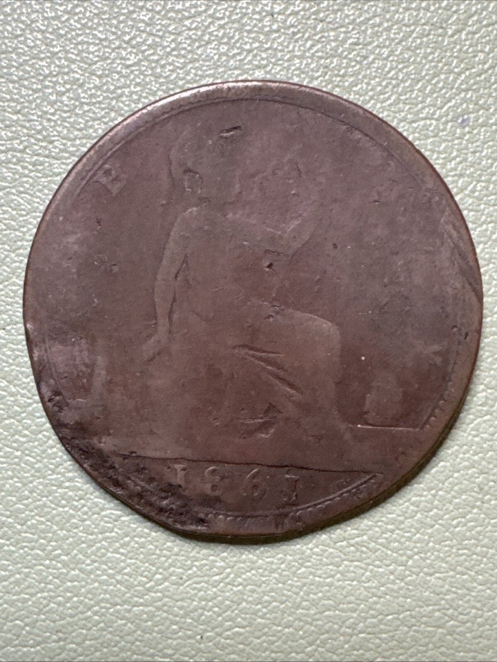 1861 UK Great Britain British One Penny, Queen Victoria Young Head ...