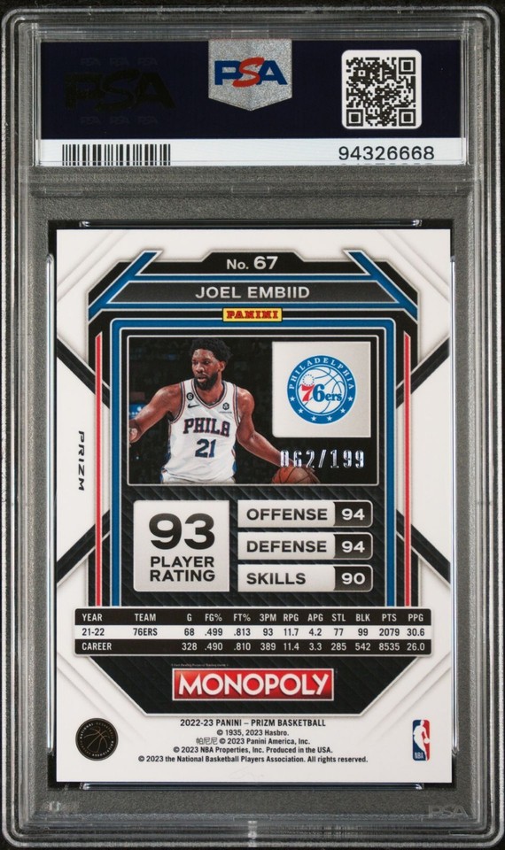 2022 Prizm Monopoly #67 Joel Embiid Light Blue Prizm/199 PSA 10 | eBay