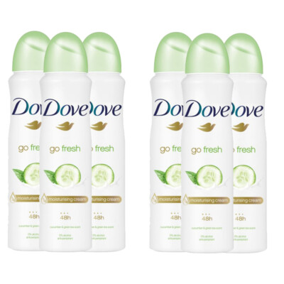6 x Dove Cucumber & Green Tea Go Fresh Deodorant Body Spray, 150ml/5.07 ...
