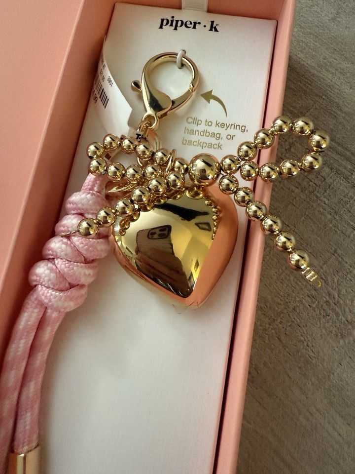 Piper K Bag Charm & Keychain RARE Pink Bow Heart | eBay