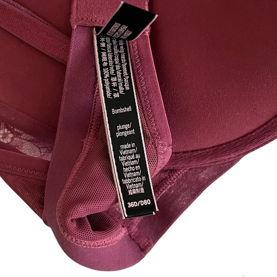 Victorias Secret Bombshell Plunge Push Up Bra Lace Overlay Add 2 Cups ...