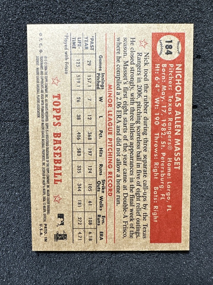 NICK MASSET #184 2006 Topps '52 Rookies QTY Texas Rangers | eBay