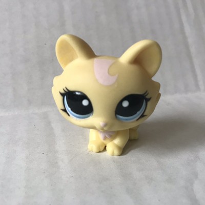Littlest Pet Shop LPS Yellow Crouching Cat #1090 Blue Eyes RARE Pink ...