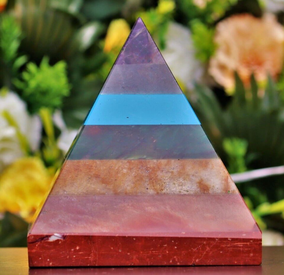140MM Seven Chakra Gemstone Pyramid Natural Healing Egyptian Spiritual ...