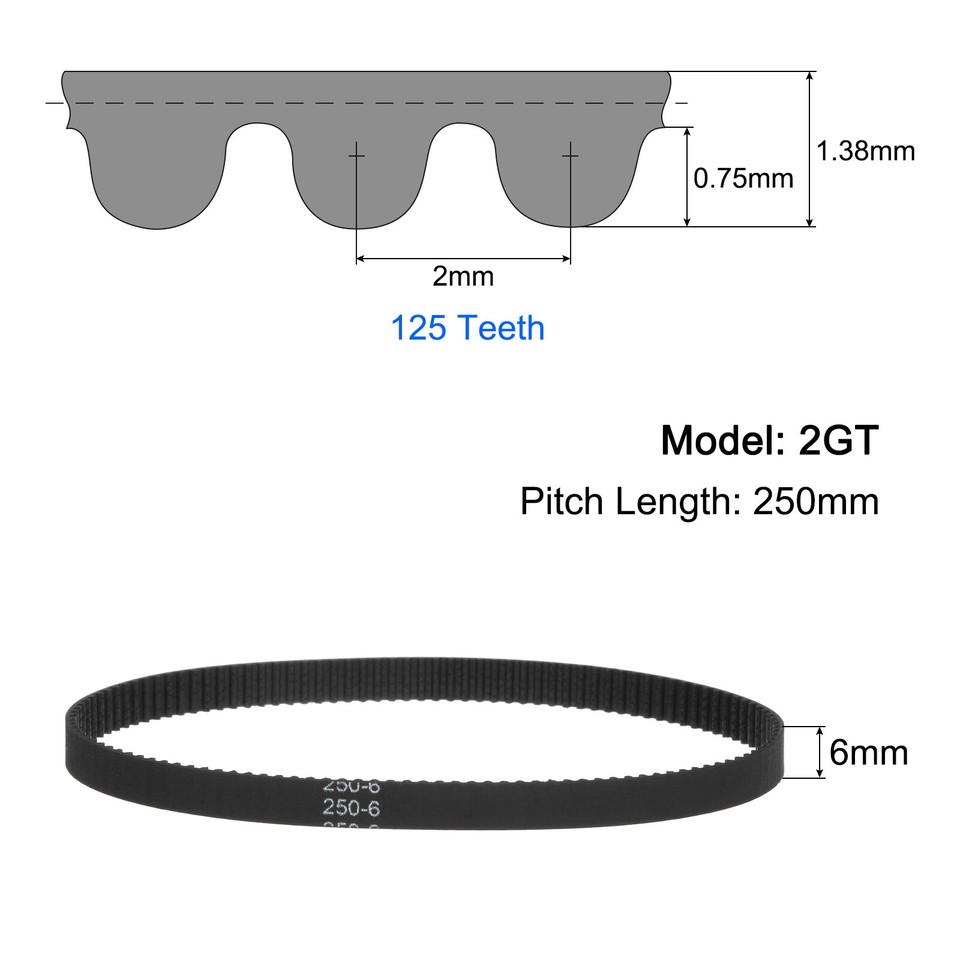 10pcs 2GT Timing Belt Closed Loop Rubber Belts 250-2GT-6 6mm Width x ...