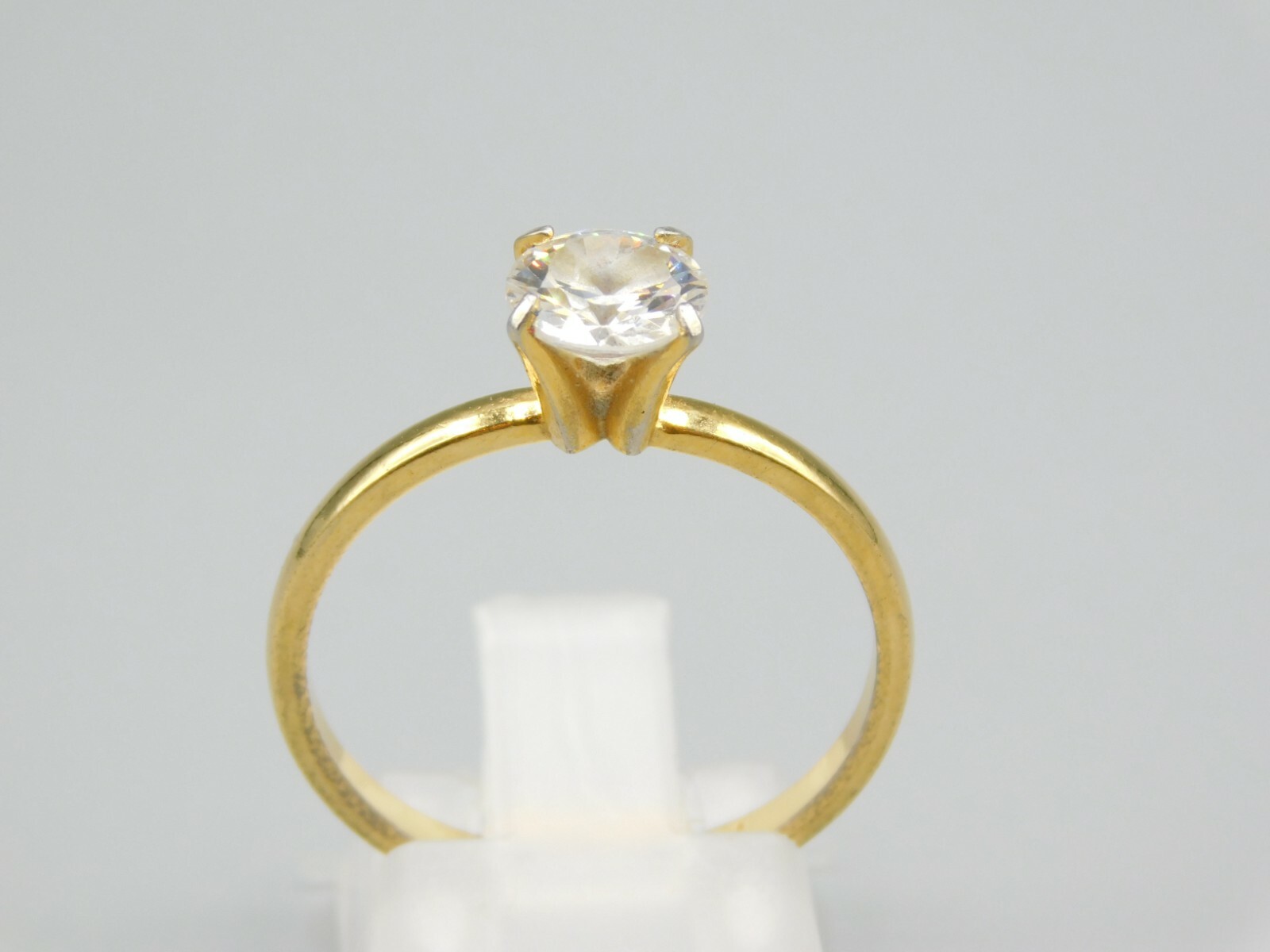 14k Yellow Gold HGE Rhinestone Engagement Style Solitaire Ring Signed ...