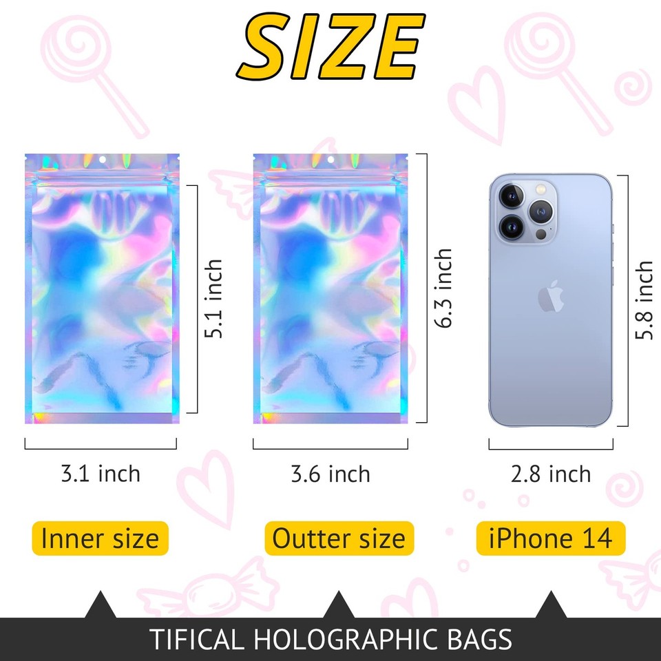 TIFICAL 100x Holographic Resealable Bags for Lashes, Nails, Candy ...
