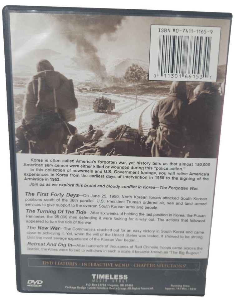The Forgotten War Korea 1950-1953 True Story DVD B&W 2006 Timeless ...