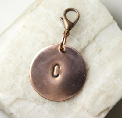 Copper Stamped Pendant 1" Alphabet Charm Letter C Alpha Charms 1 3/4 ...