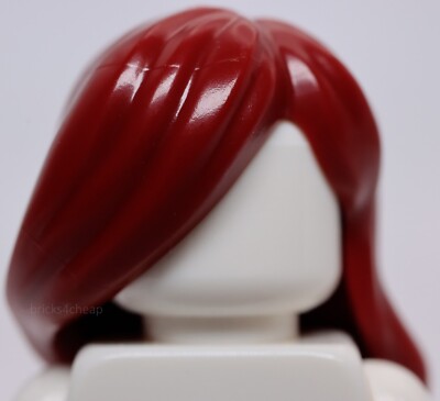 Lego Dark Red Mini Doll Hair Female Long Parted on Side Swept Back Hole ...