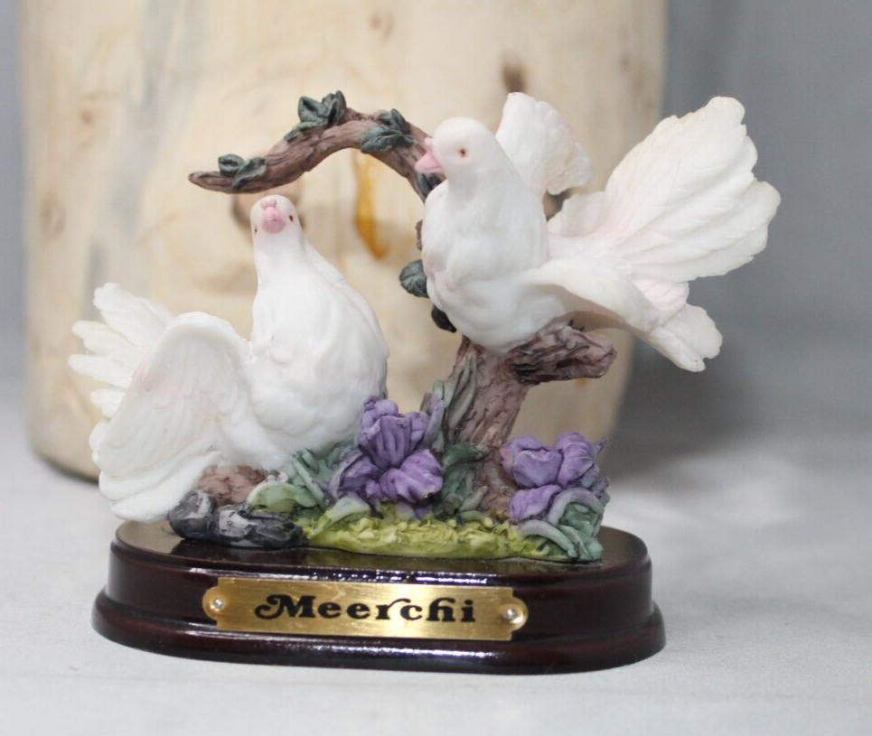 Meerchi pair of white doves purple flower underneath on Wooden Stand 4 ...