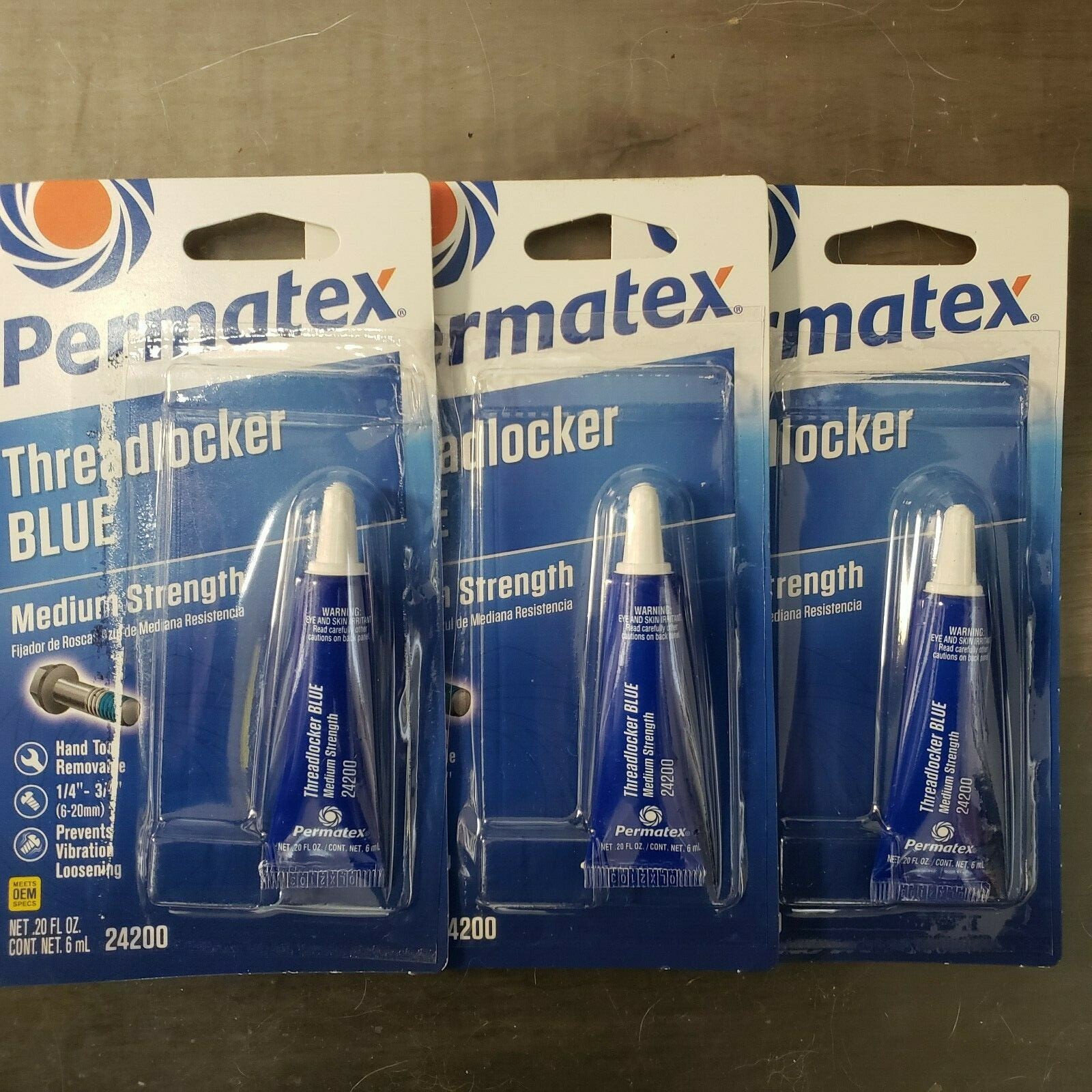 PERMATEX 24200 MEDIUM STRENGTH THREADLOCKER BLUE .20 FL OZ (6 mL) - 3 ...