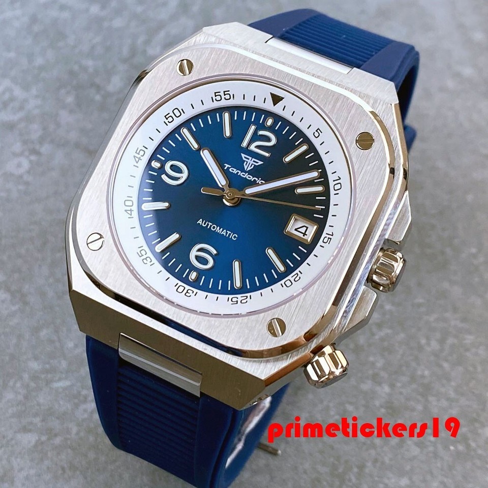 Tandorio NH35 Automatic Square Watch for Men Date Silicone Strap ...