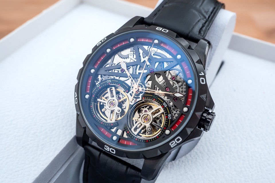Mens Double Flywheel Open Heart Exhibition Skeleton Automatic ...