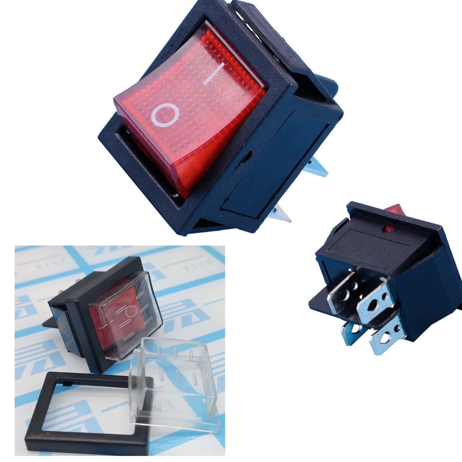 3PCS KCD4 Rocker Switch 16A 250V 20A 125V ON/Off -Red Switch 4 Pin 2 ...