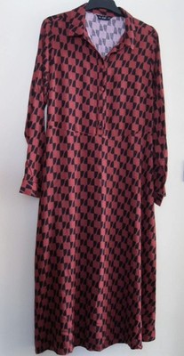 S16 Striking Geometric Black Red Midi Shirt Dress Tea Dress & Belt Fred ...