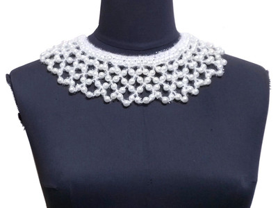 Bridal Collar Pearl White Beaded & silver Metallic Knit Neckline need ...
