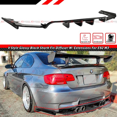 For 08-13 BMW E92 E93 M3 V Style Gloss Black Rear Bumper Diffuser ...