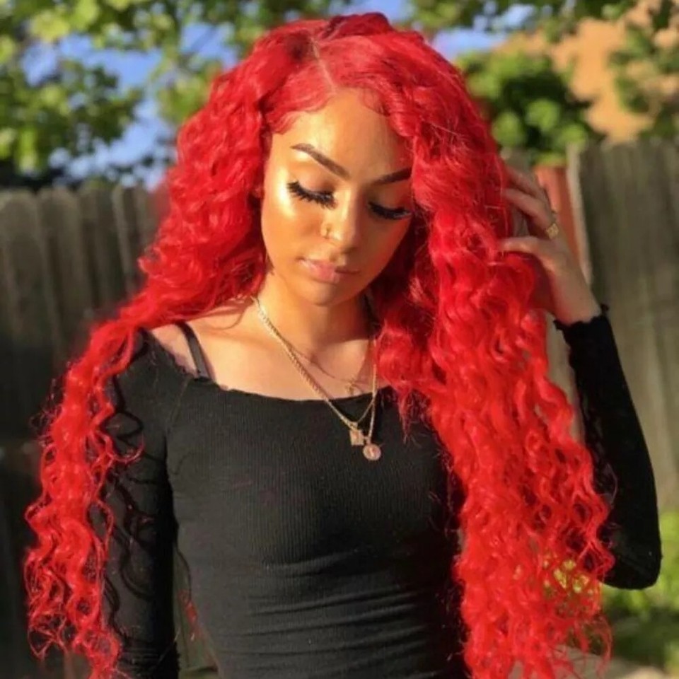 Women Red Curly Lace Front Wigs Water Wave Wigs Long Curly Red Wigs ...