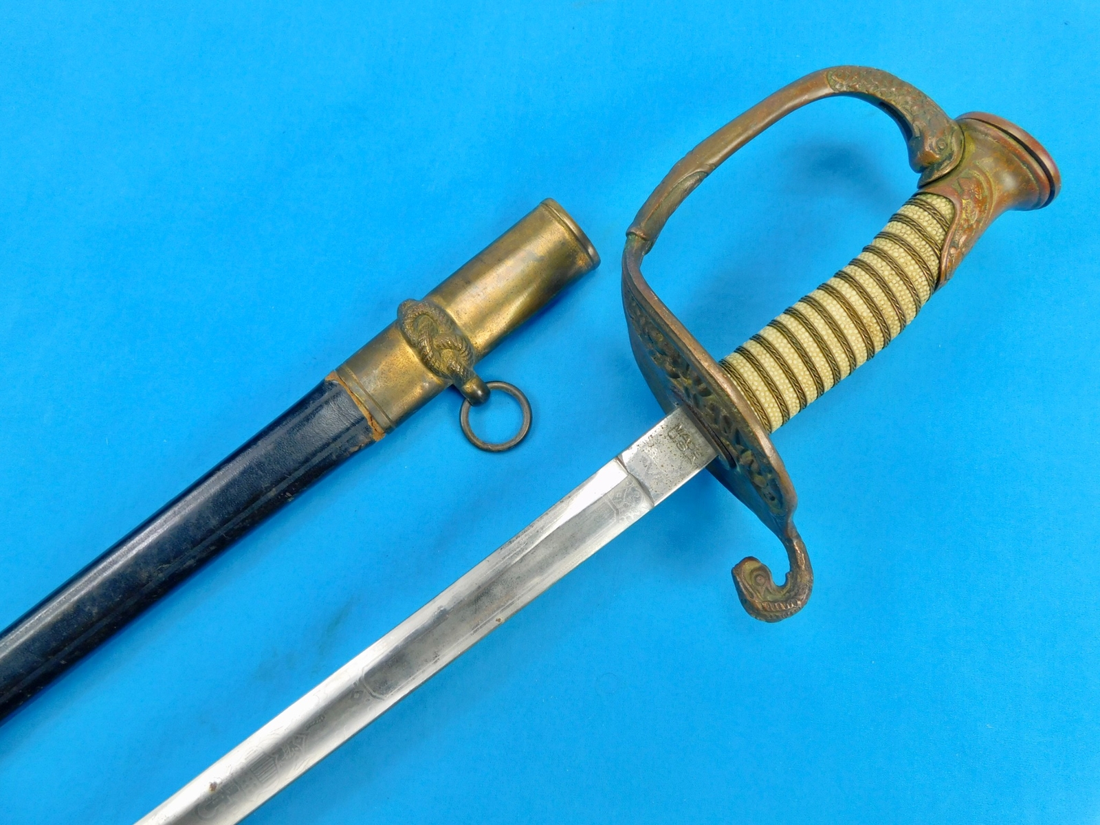US WW2 Vintage Model 1852 USN Navy Engraved Sword w/ Scabbard | eBay
