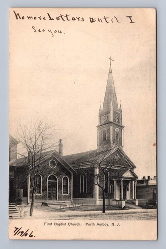 First Baptist Church PERTH AMBOY New Jersey Antique Collotype Postcard ...