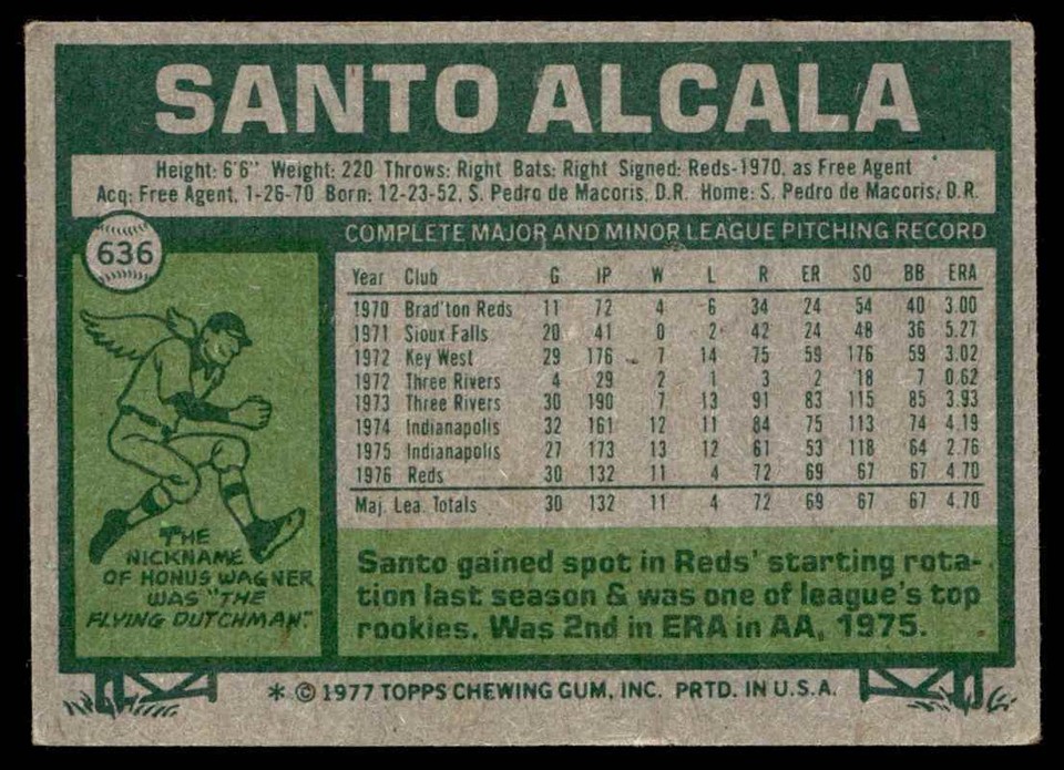 1977 Topps Santo Alcala Cincinnati Reds #636 | eBay